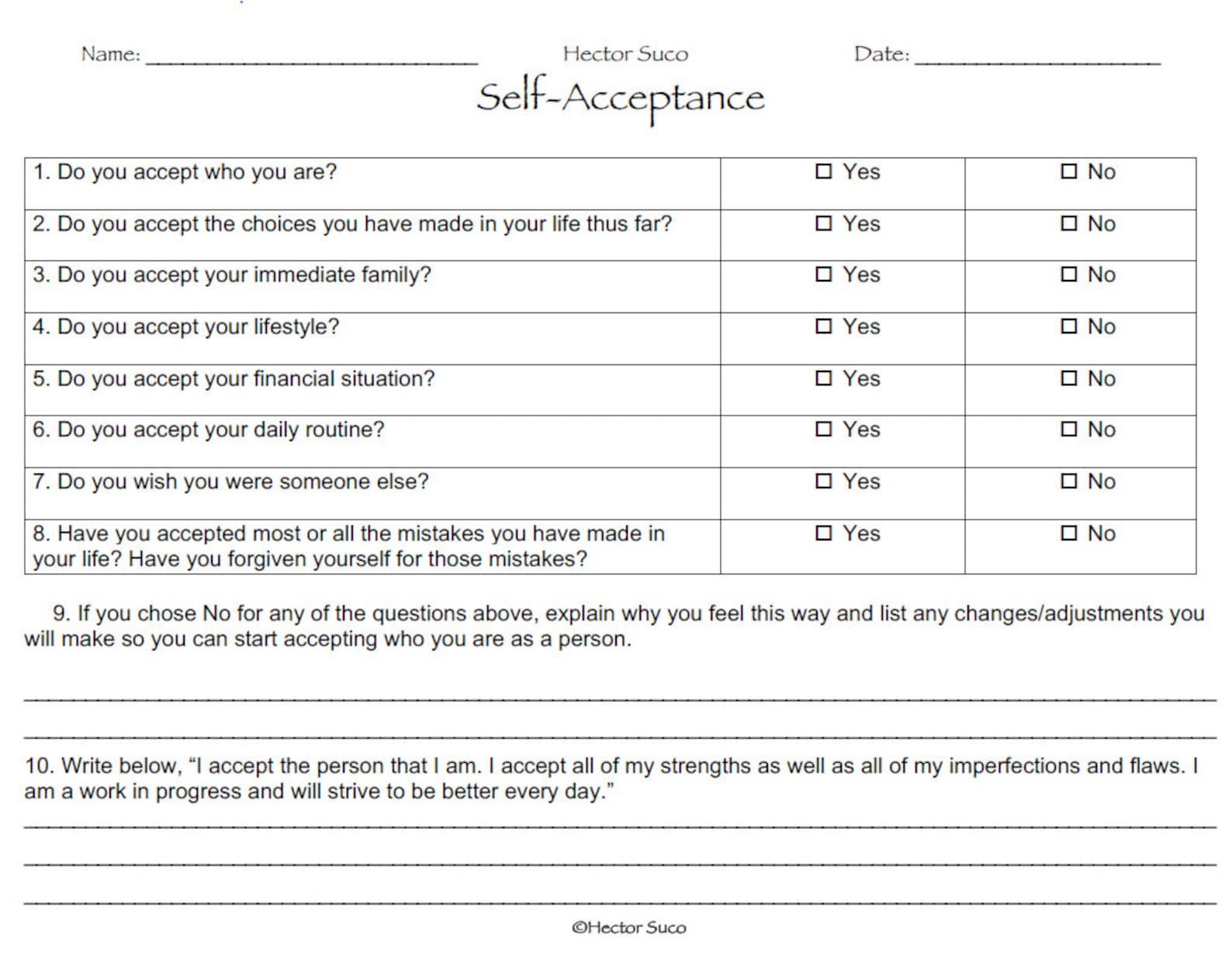 Self-acceptance Worksheet - Etsy