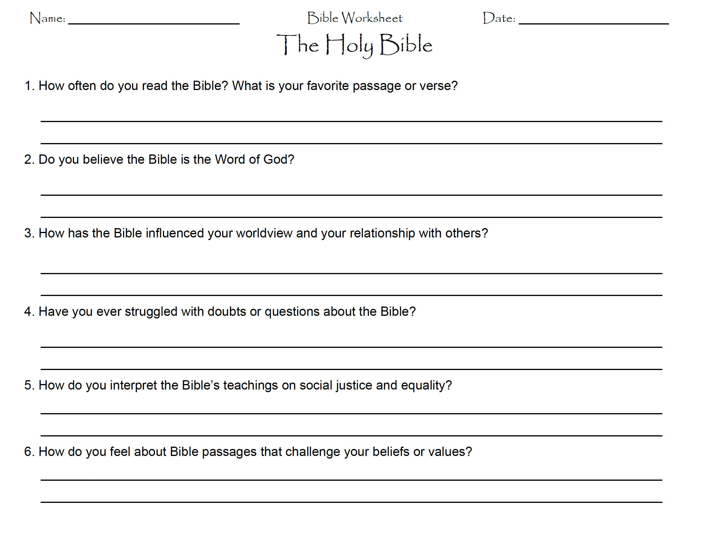 The Holy Bible Worksheet - Etsy