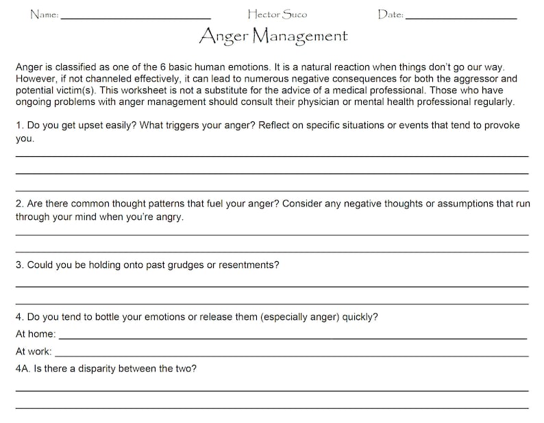 Anger Management Worksheet - Etsy