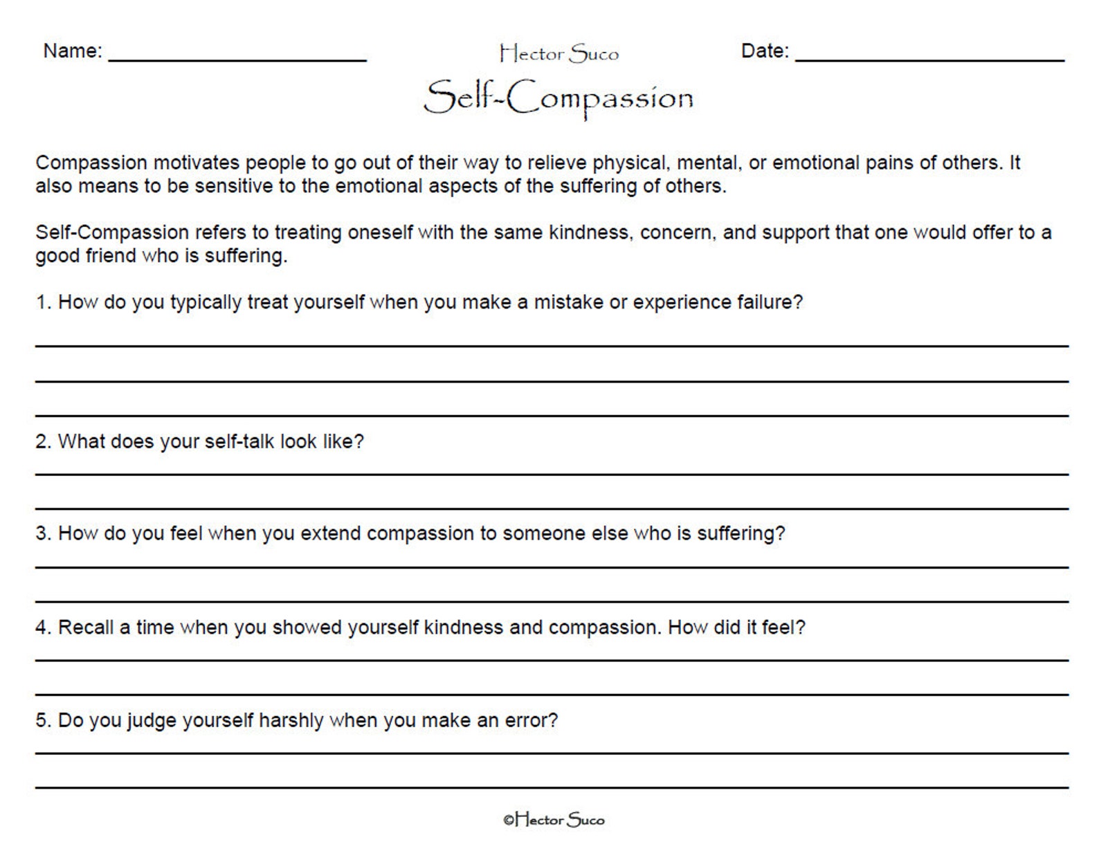 Self-compassion Worksheet - Etsy