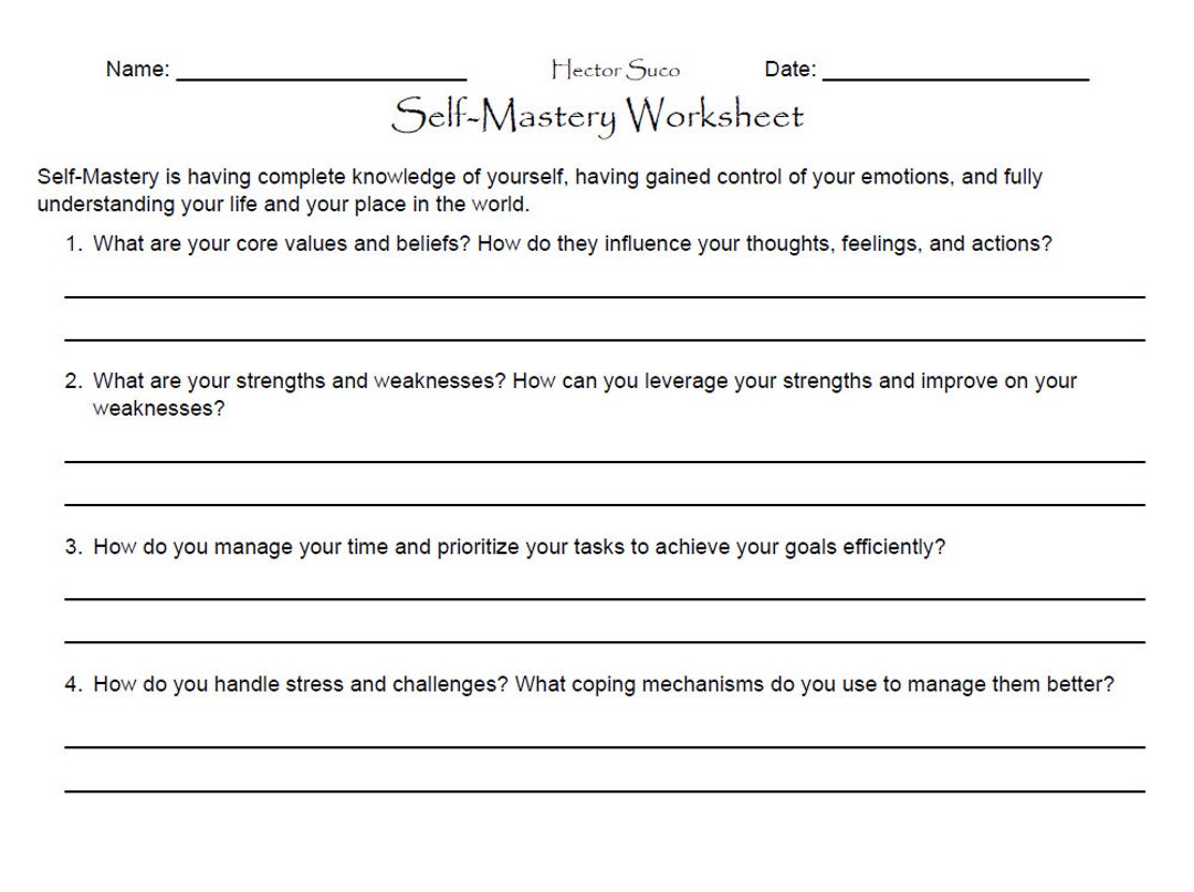 Self-management Worksheet - Etsy