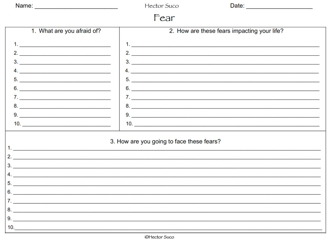 Fear Worksheet - Etsy