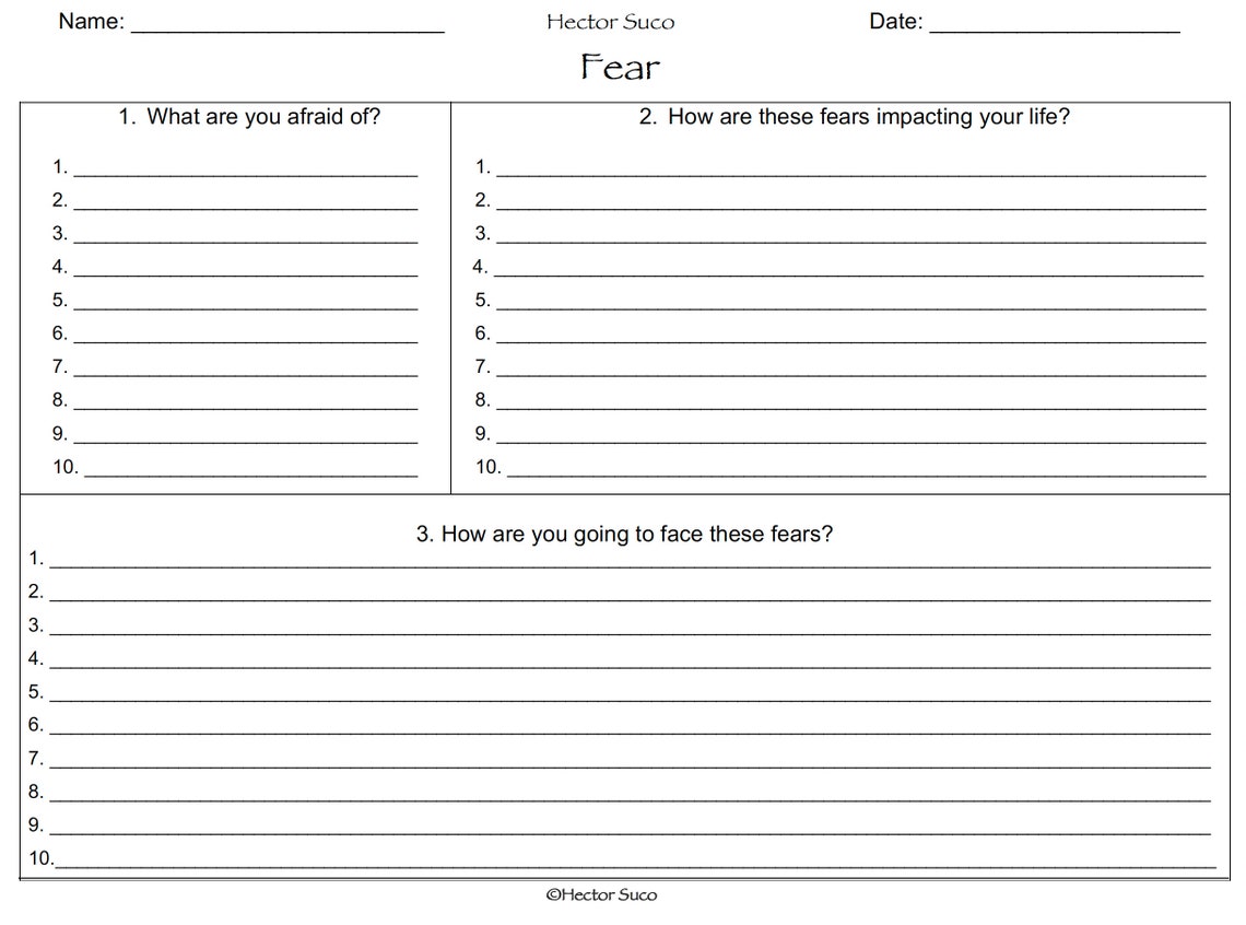 Fear Worksheet - Etsy