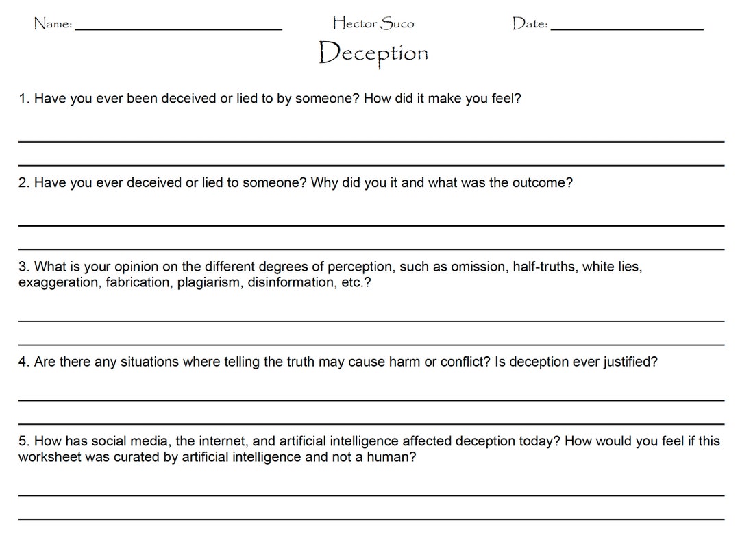 Deception Worksheet - Etsy
