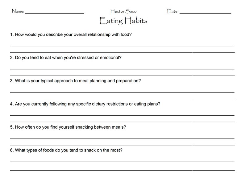 Eating Habits Worksheet for Balanced Nutrition and Wellness - Etsy