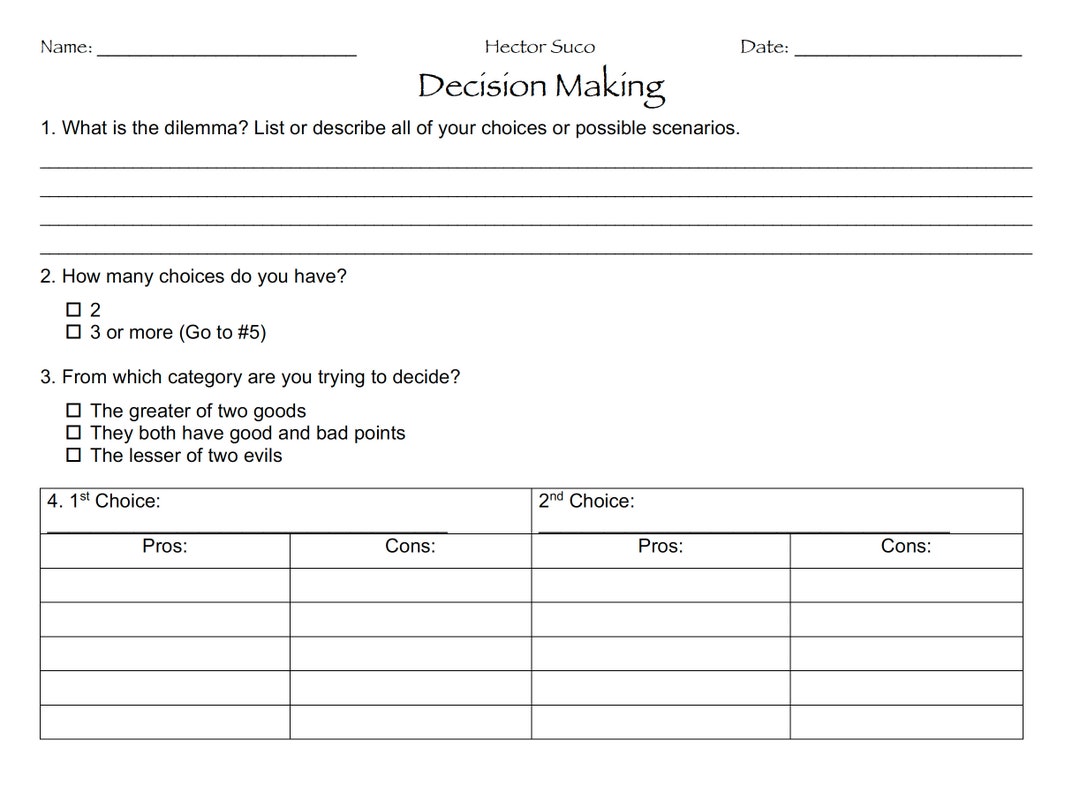 Decision Making Worksheet - Etsy UK