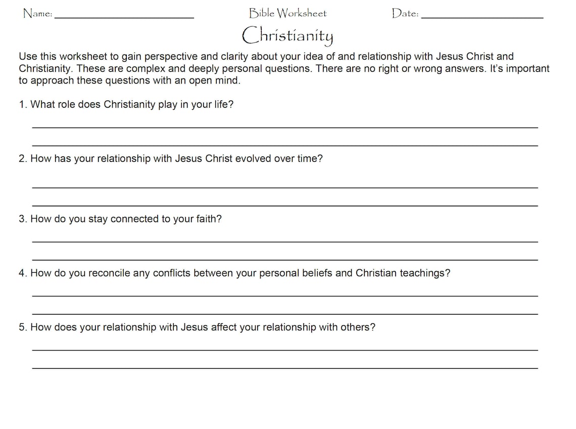 Christianity Worksheet - Etsy