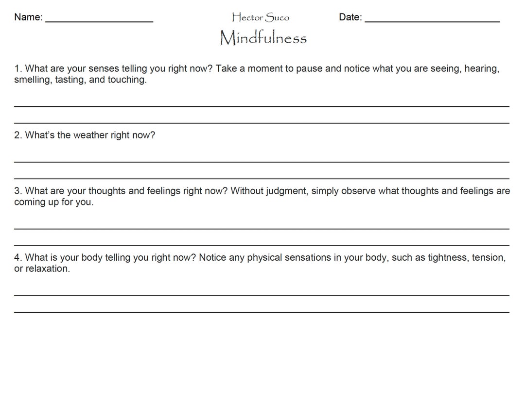Mindfulness Worksheet for Calmness Zen & Personal Mastery - Etsy
