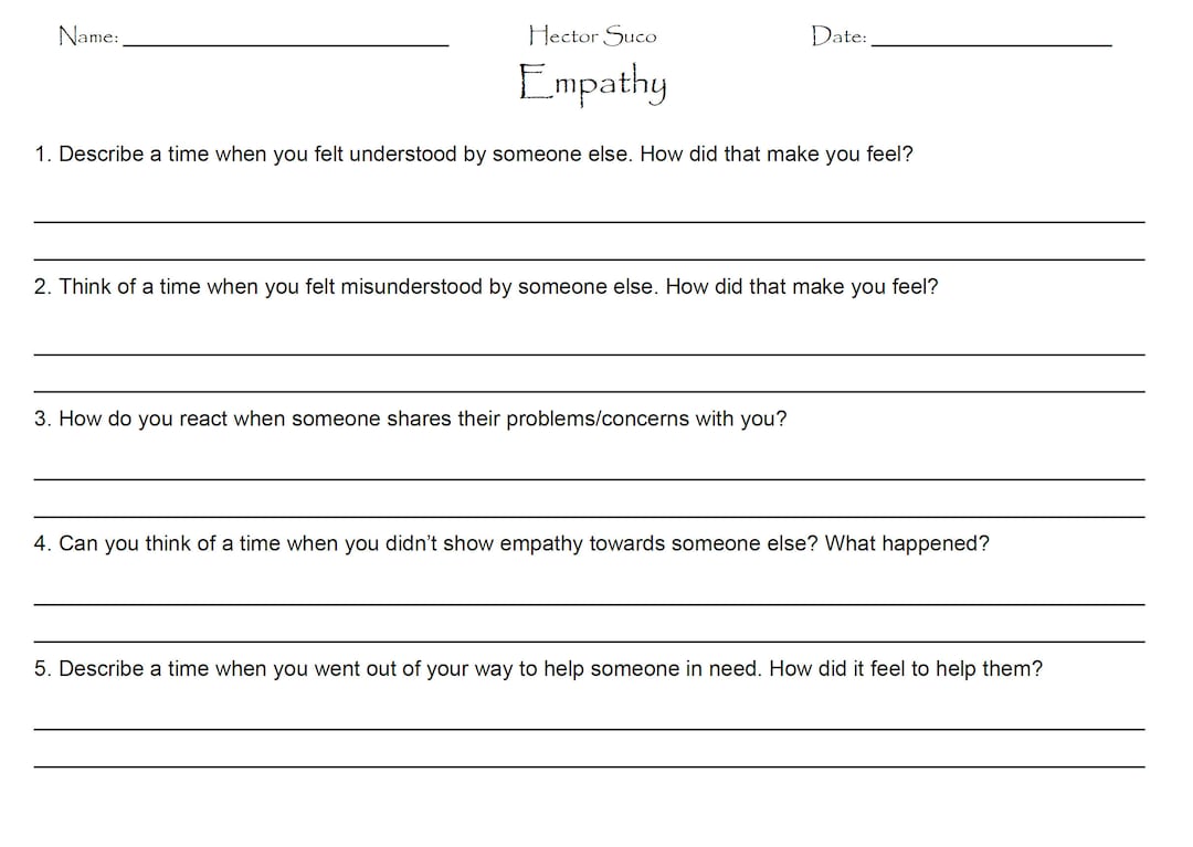Empathy Worksheet (Download Now) - Etsy