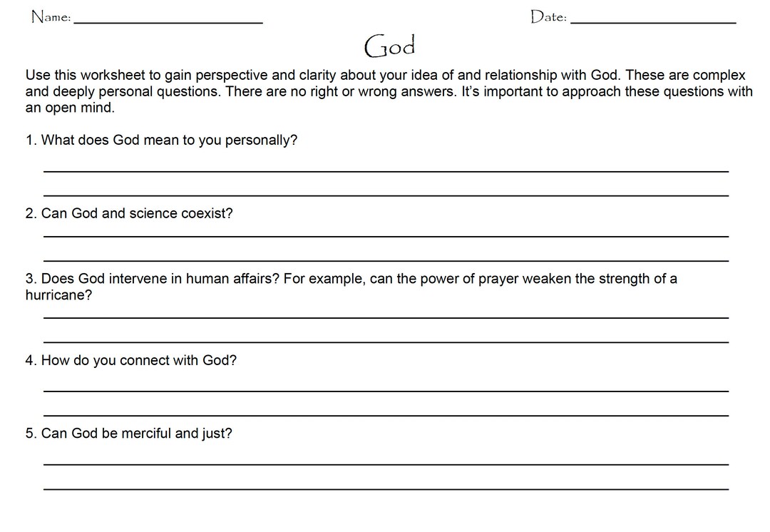 God Worksheet - Etsy