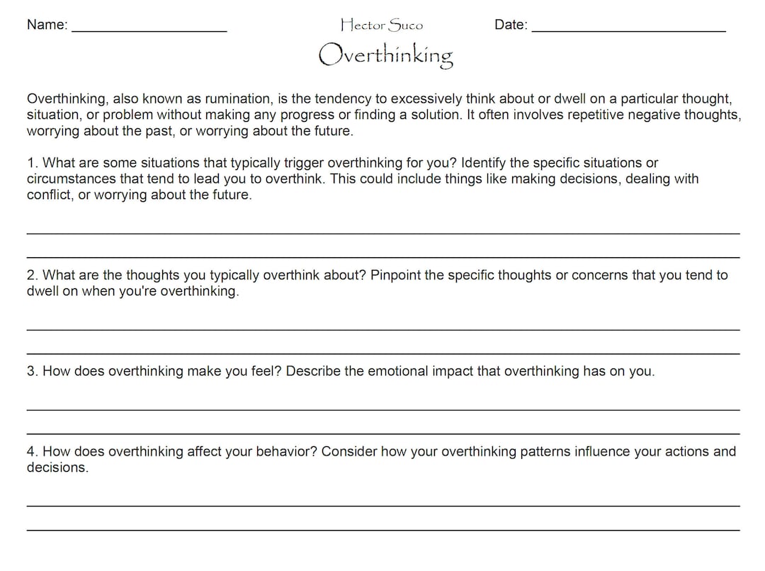 Overthinking Worksheet for Clear Mindset Harmony & Inner Peace - Etsy