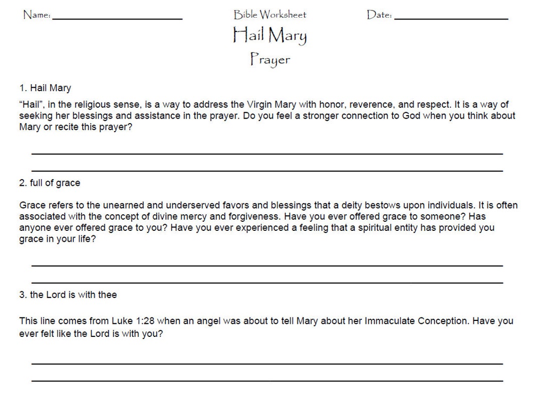 Hail Mary Worksheet: Spiritual Growth & Wisdom Through the Queen of ...