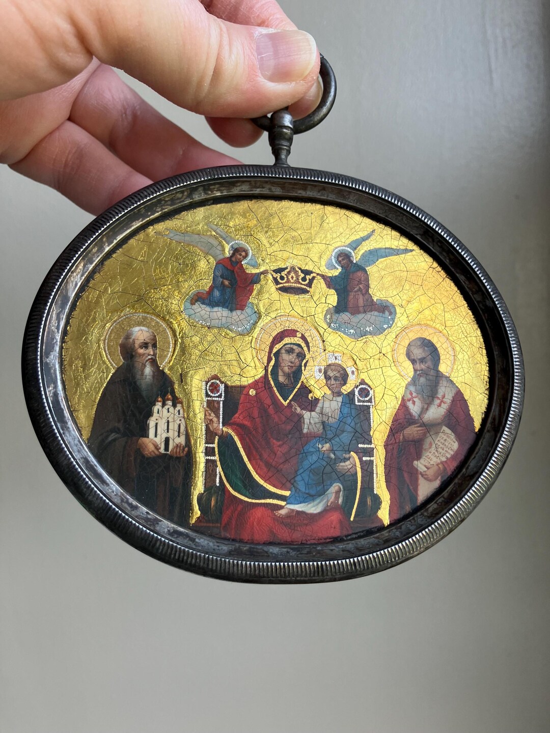 Antique Russian Orthodox Christian Icon of the Crowning of the Virgin ...