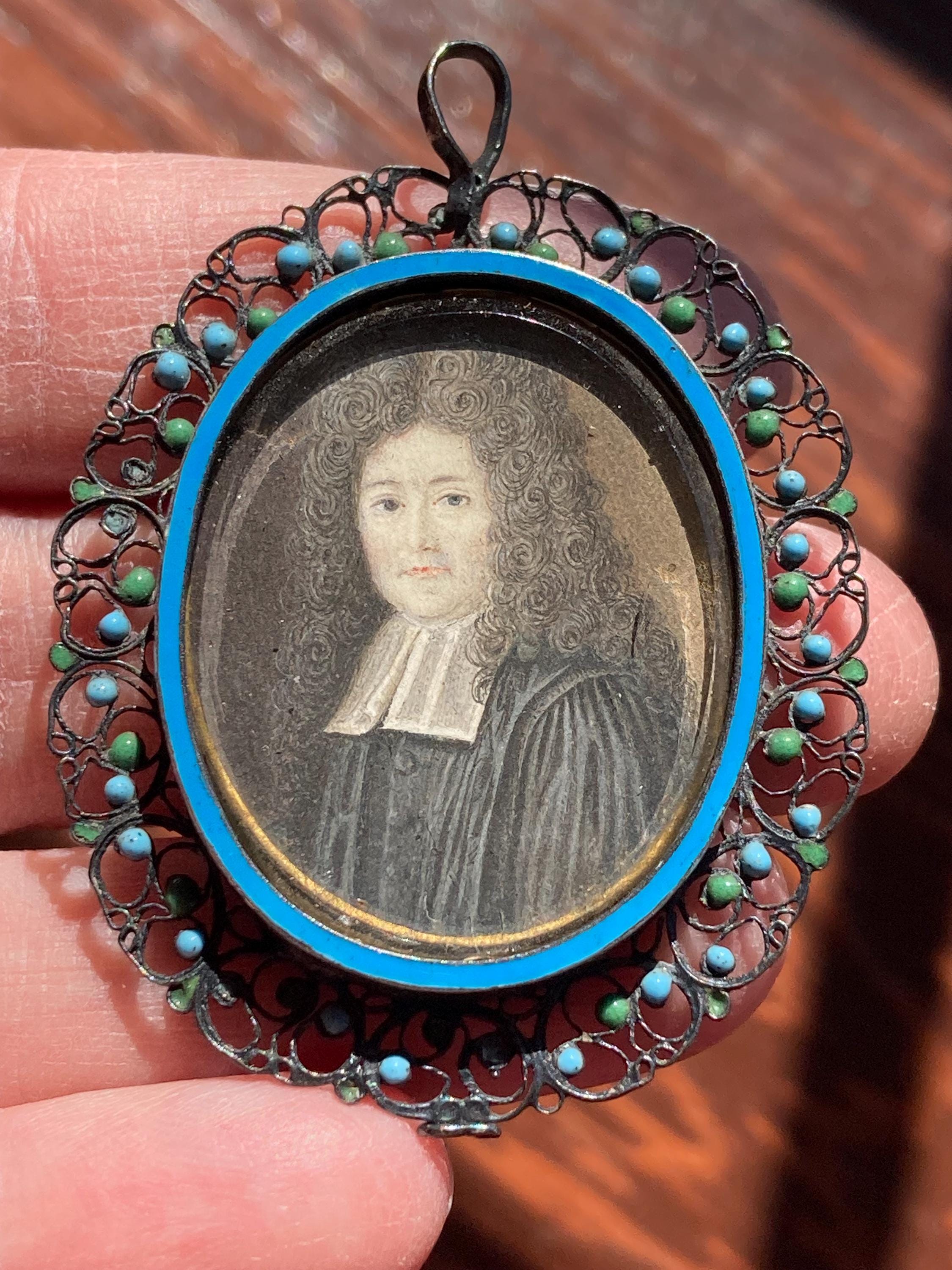 RARE 17th Century Handpainted Portrait Miniature of a Clergyman in an ...