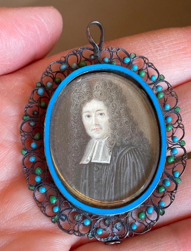 RARE 17th Century Handpainted Portrait Miniature of a Clergyman in an ...