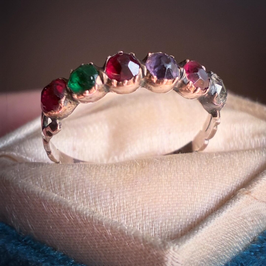 Rare Georgian REGARD Ring: 9K Rose Gold, Paste Gemstones, Size 6.75 - Etsy