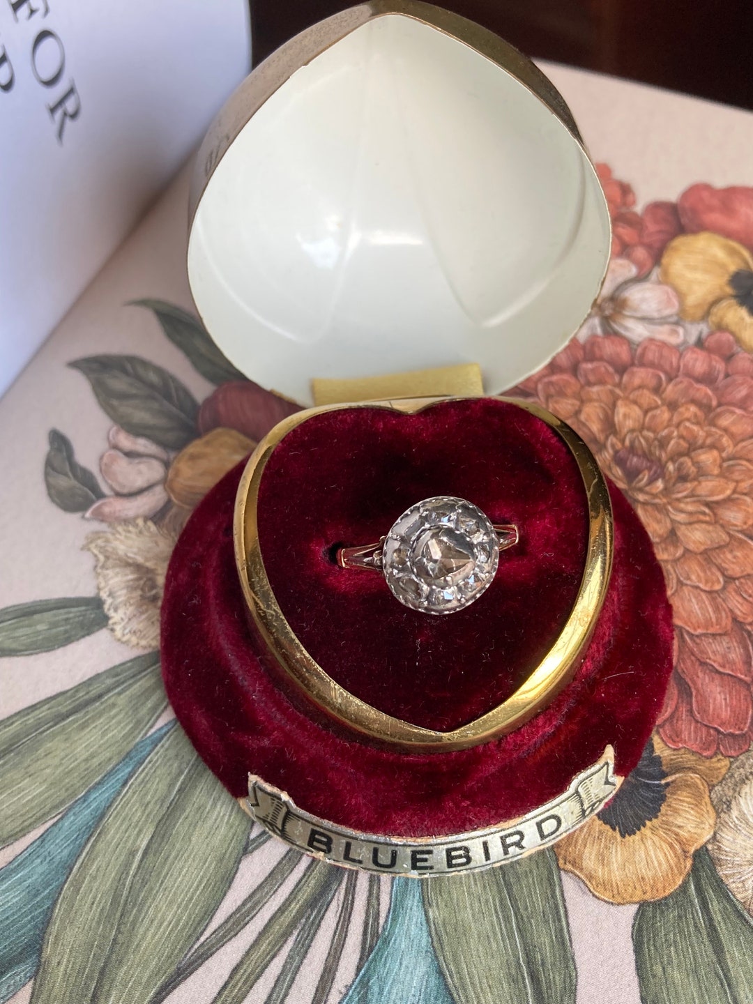 Antique Art Deco 1930s Bluebird Red Velvet and Gold Ring Presentation ...