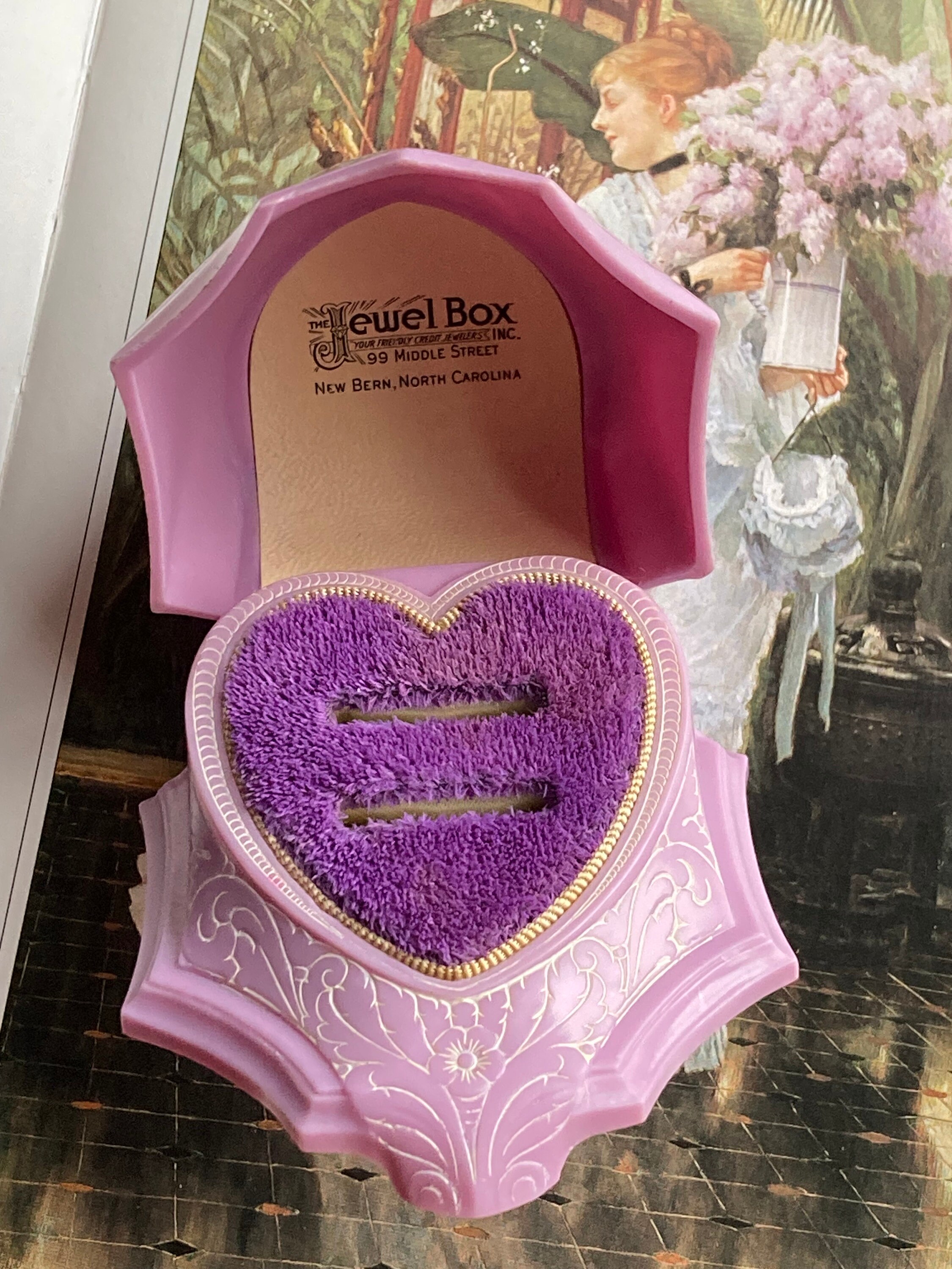 Art Deco JC Warner Lavender Celluloid With White Floral Filigree and ...