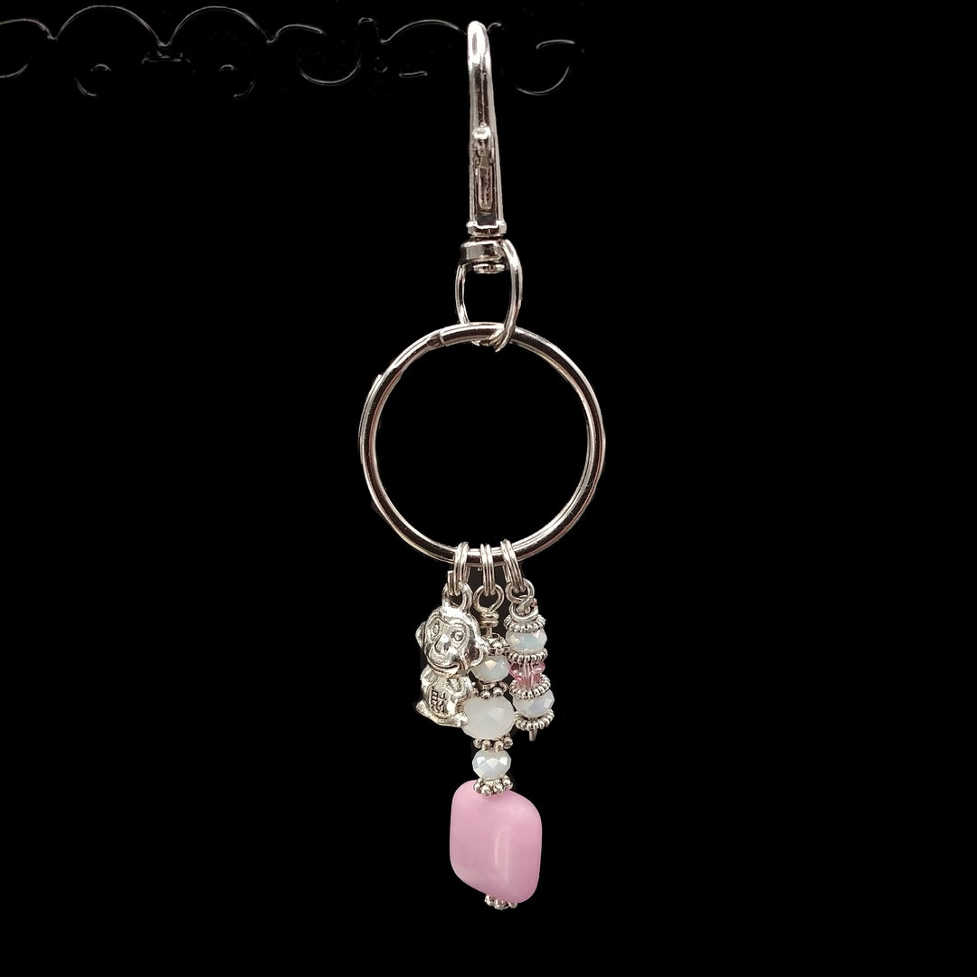 MONKEY Keychain, Fun Silver Fashion Accessory Clip, Lavender Stone With ...