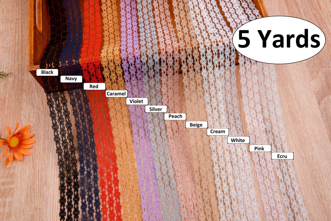 Thin Lace Fabric Ribbon Trim GK- 62 ( 5 Yards Pack) ,elastic Stretchy ...