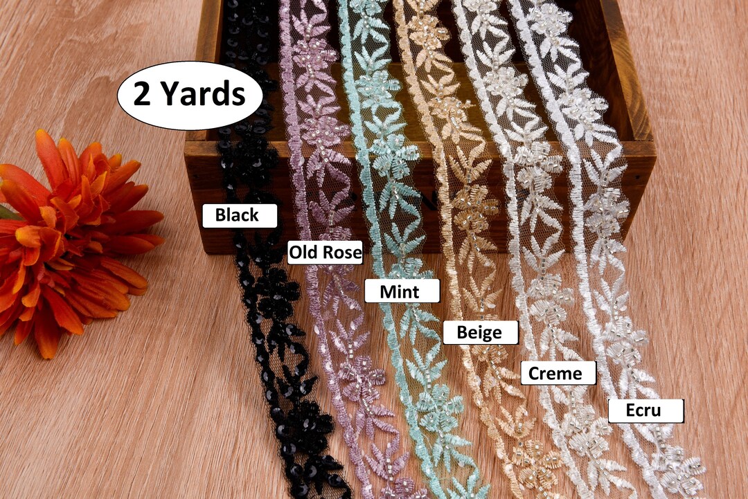 Flowers Border Crochet Lace Trim With Handwork Beads - GK- 71 , Trim by ...