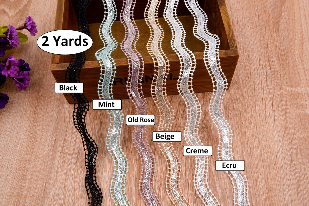 Wave Crochet Lace Trim With Sequins - GK- 70, Trim by the Yard ...