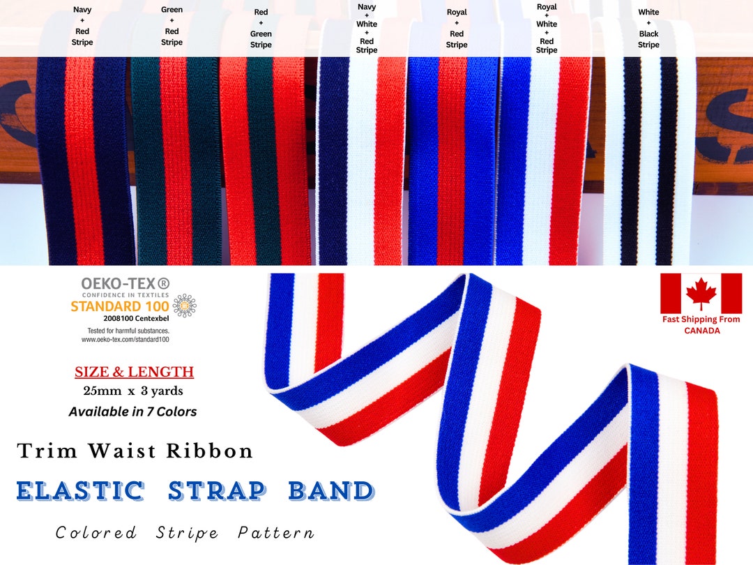 Colored Stripe Pattern Elastic Strap Band , 25mm , 3 Yards Pack, Stripe ...