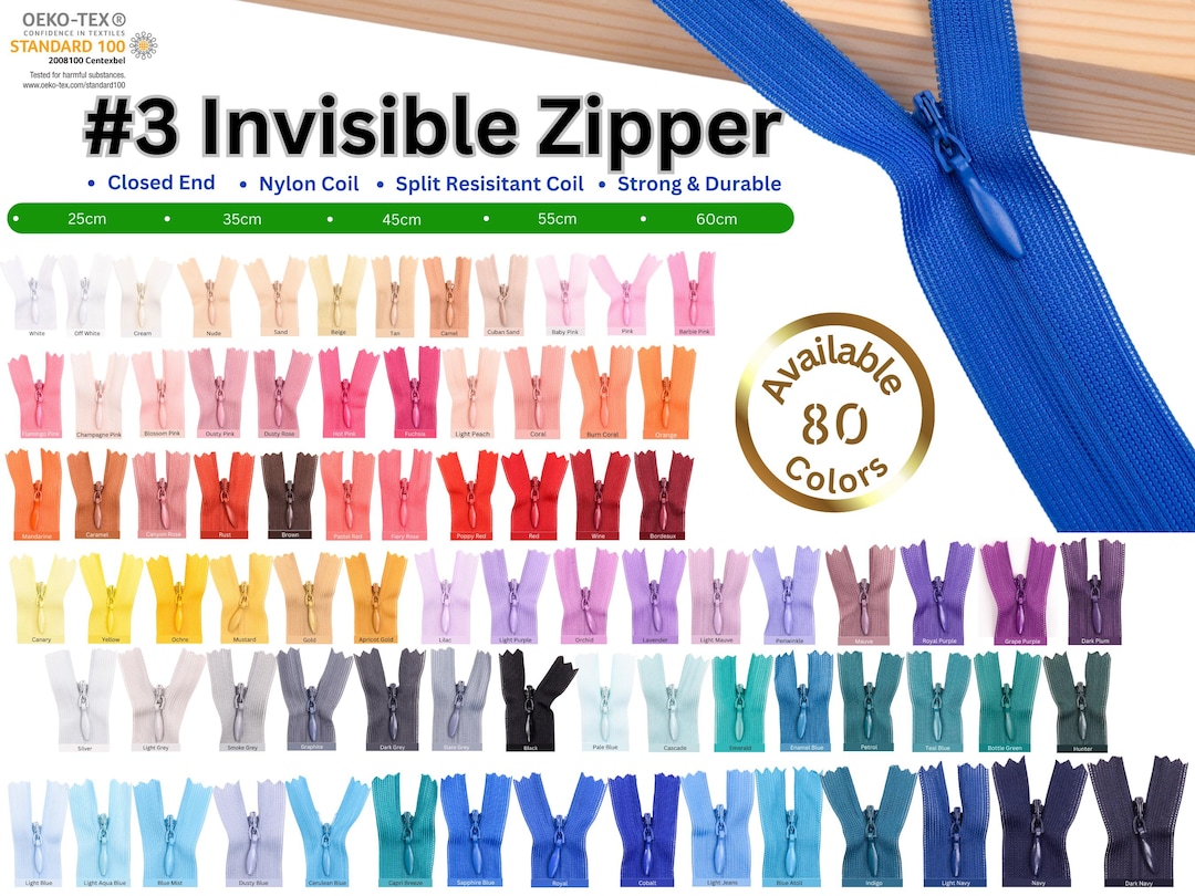 80 Color Invisible Zipper: Closed End Sewing Zips - Etsy