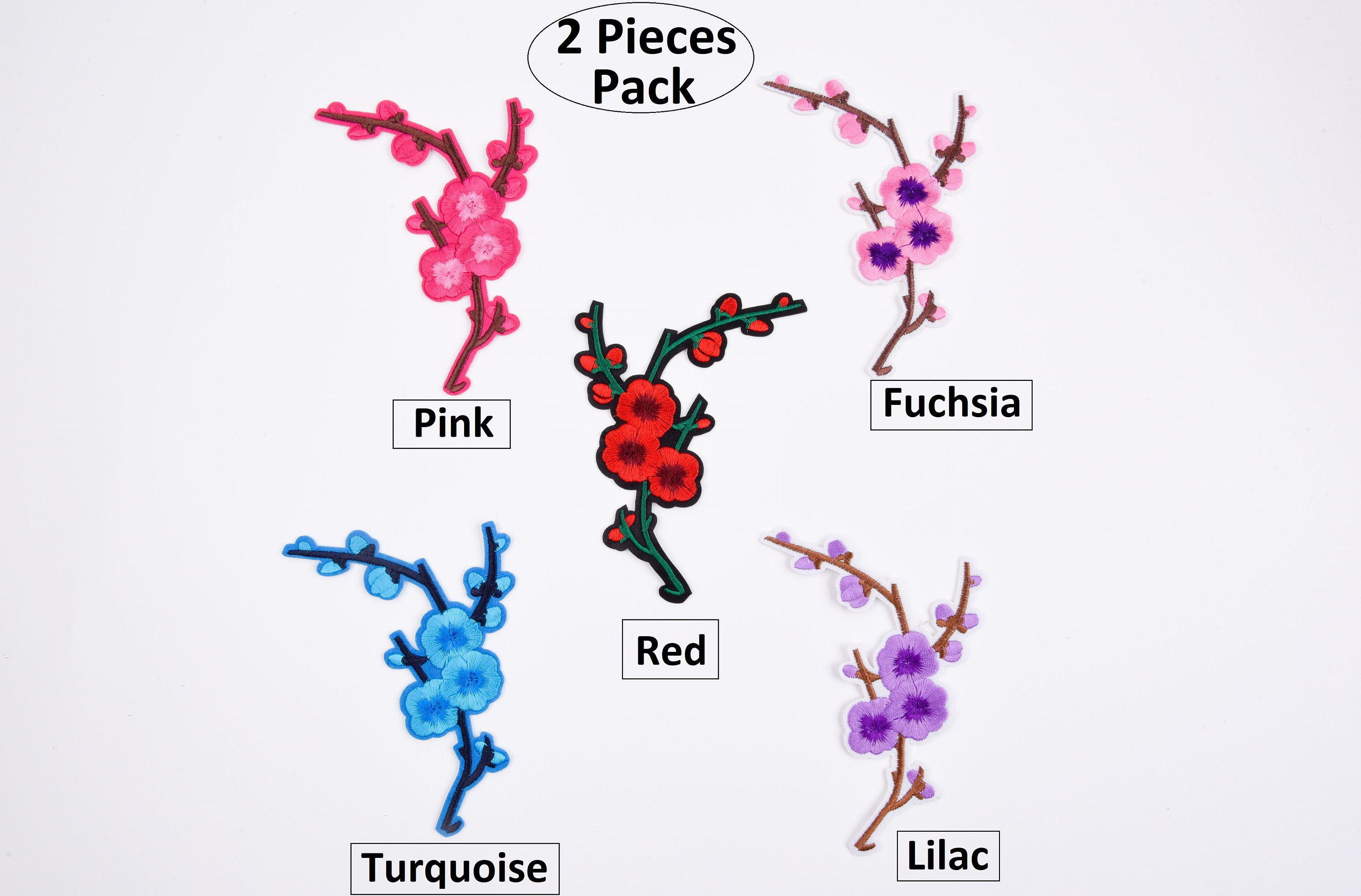 Cherry Blossom Patch 2 Pieces Pack Iron on , Sew On, Embroidered ...