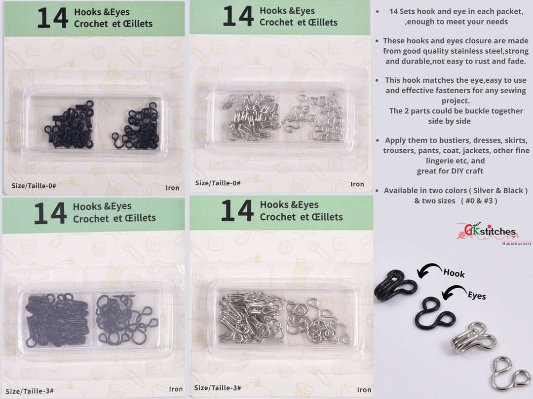 Eyes & Hooks, Hook and Eye Clasp, Bra Hooks for Dresses Shirts Bra ...