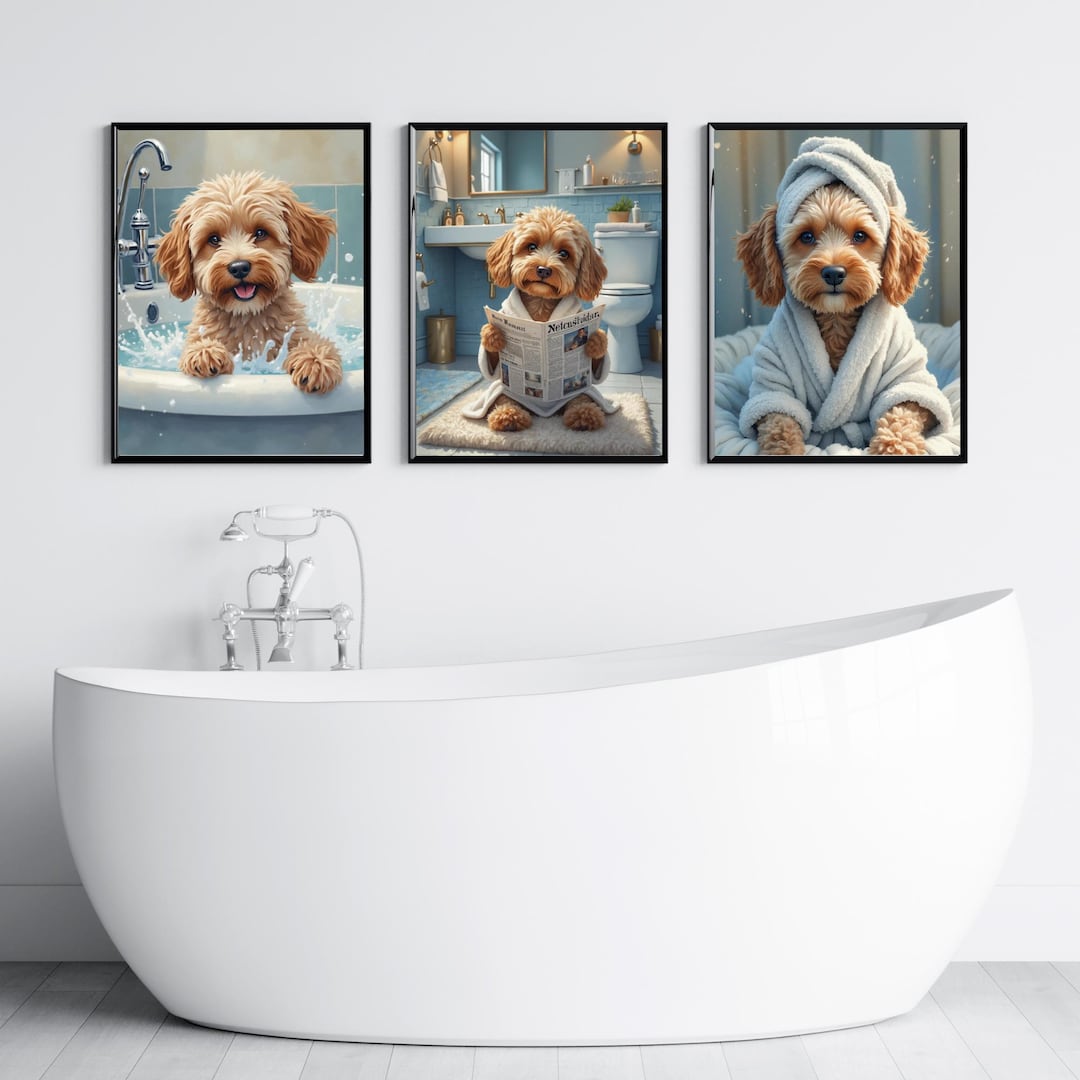 Cavapoo Funny Bathroom Art Print Set of 3, Digital Art, Cavapoo Lover ...
