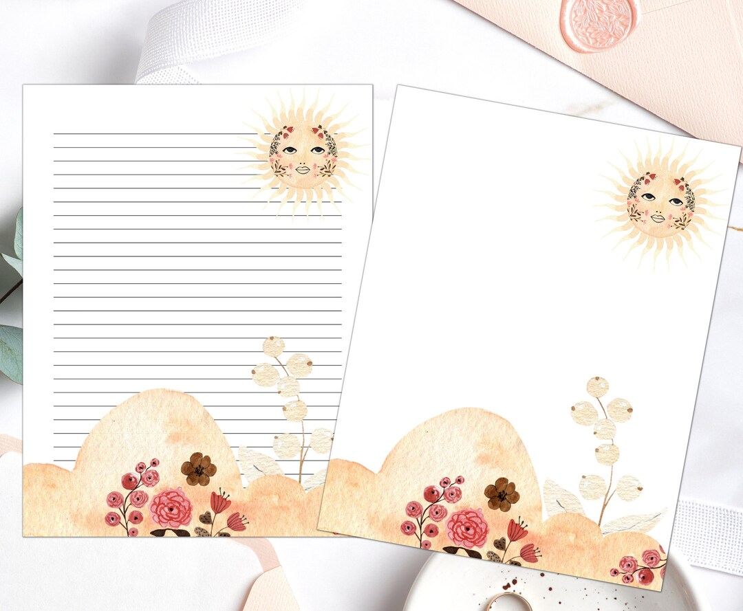 Celestial Sun Face Printable Stationary, Instant Download, Watercolor ...