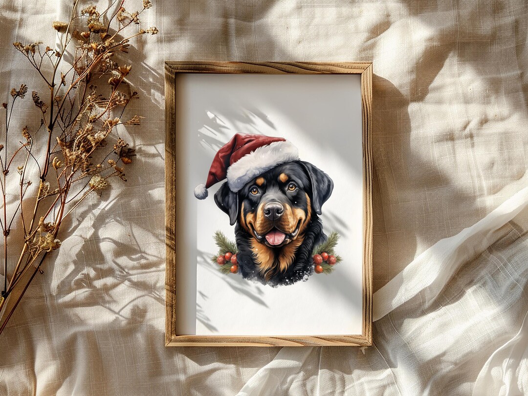 Christmas Rottweiler Art Print | Holiday Dog Wall Decor | Festive Pet ...