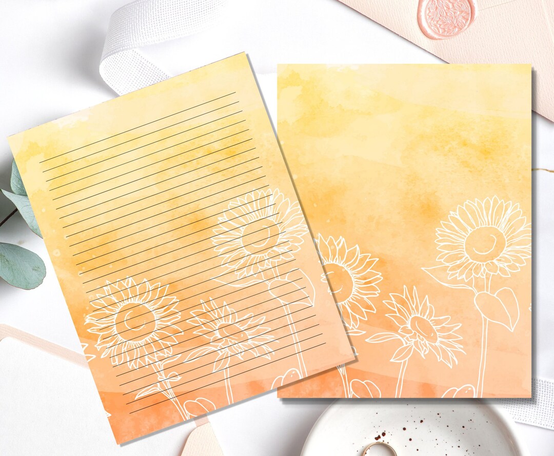 Printable Sunflower Stationary, US Letter Size, Instant Download ...
