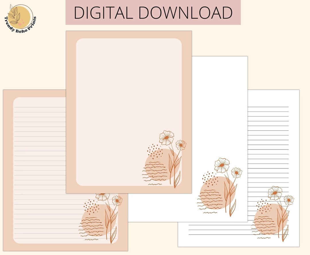 Boho Floral Printable Stationary Set, Stationary Bundle, Instant ...