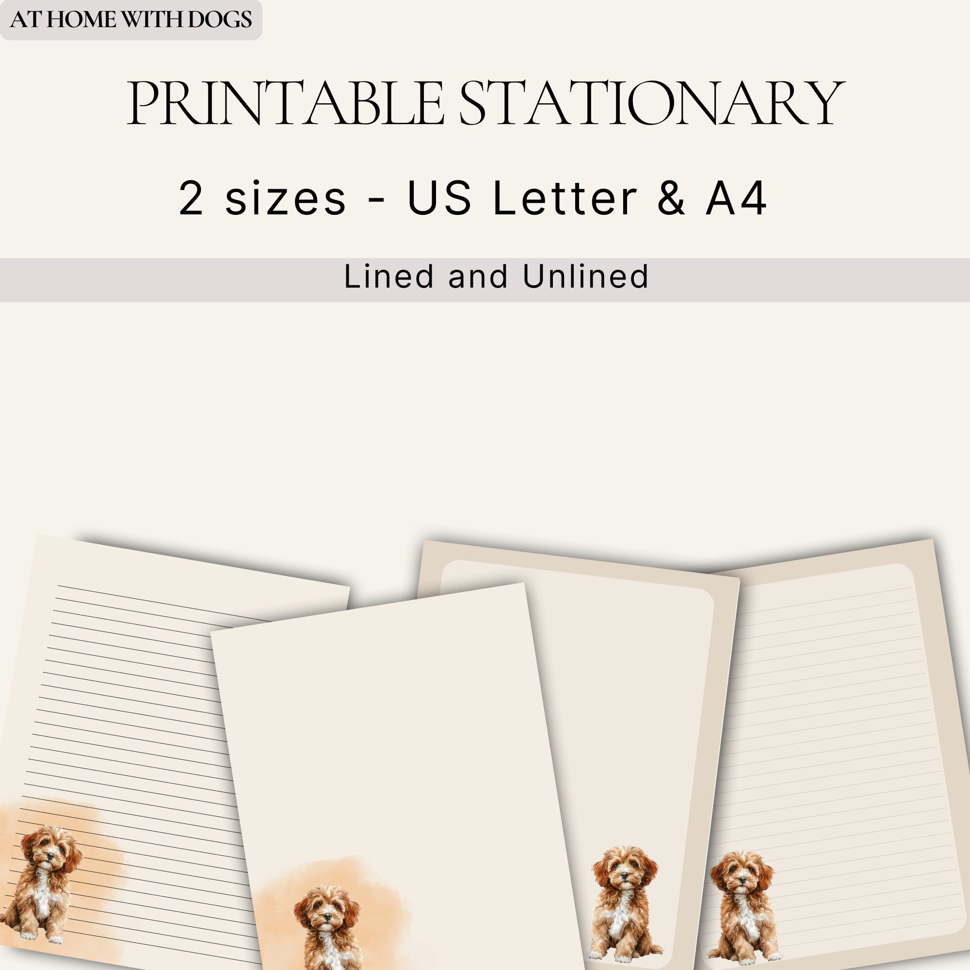 Cavapoo Dog Printable Stationery, Dog Stationary Set, A4 US Letter ...