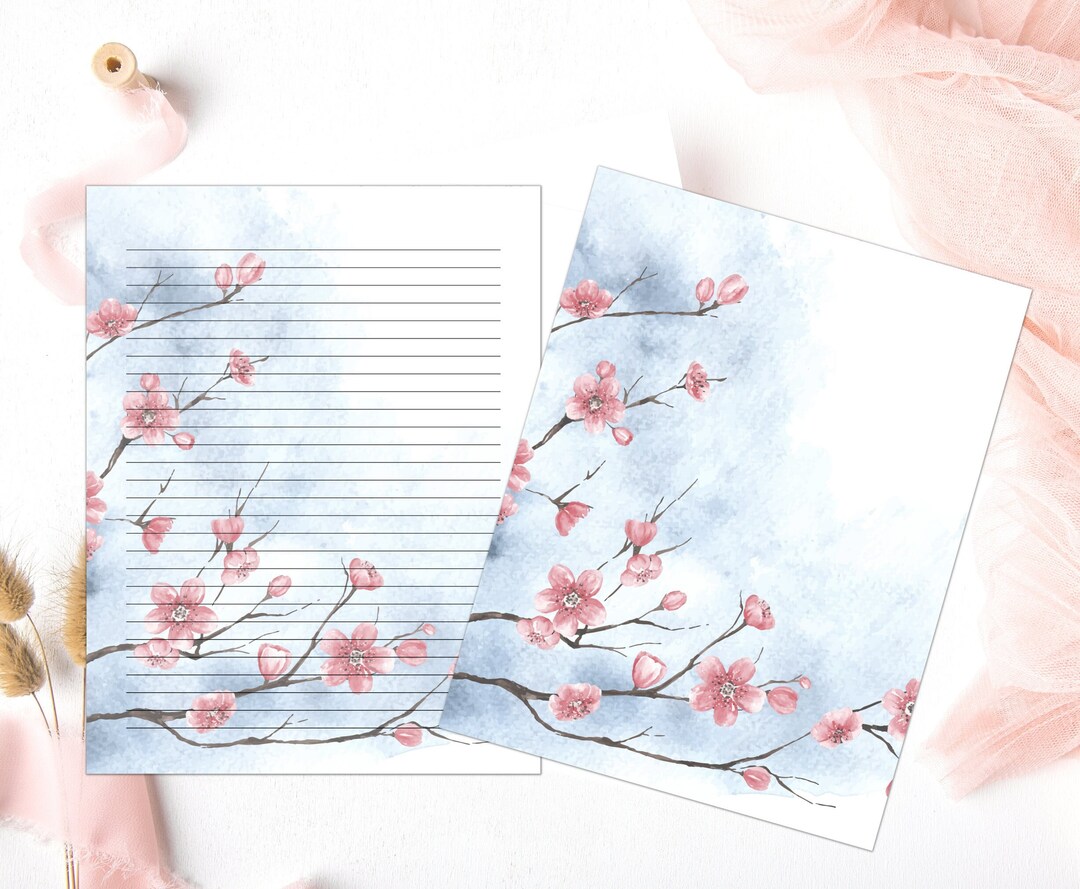 Cherry Blossom Printable Stationery, 8.5x11 Inches, Printable ...