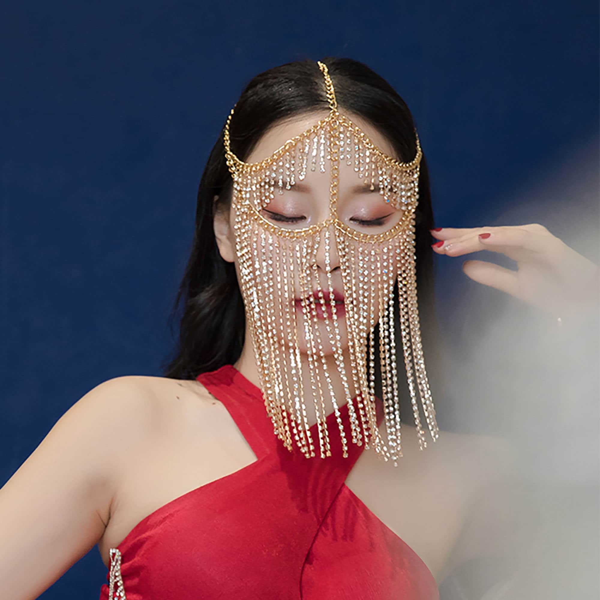 New Full Diamond Tassel Mask Super Flash Fairy Belly Dance - Etsy