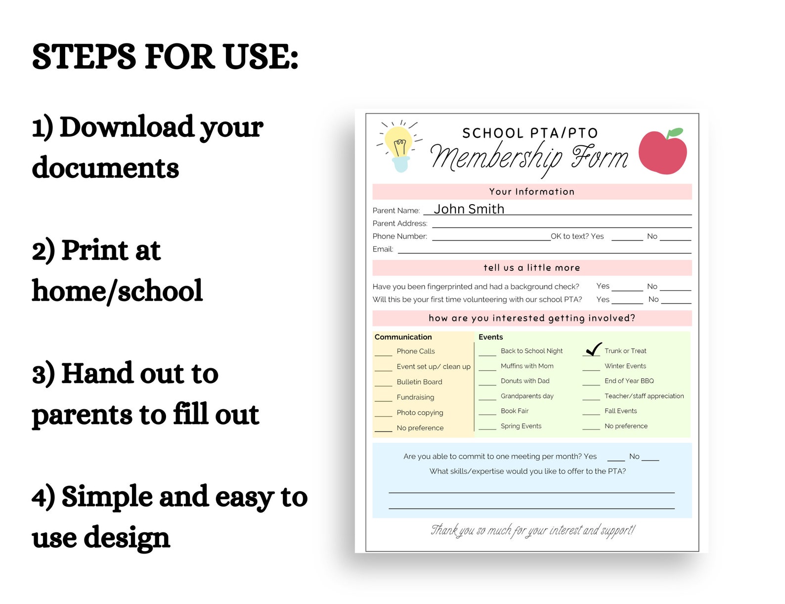 Editable PTO/PTA Membership Form Printable Pdf, PTSA Membership Form ...