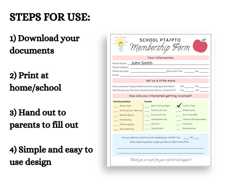 Editable PTO/PTA Membership Form Printable Pdf, PTSA Membership Form ...