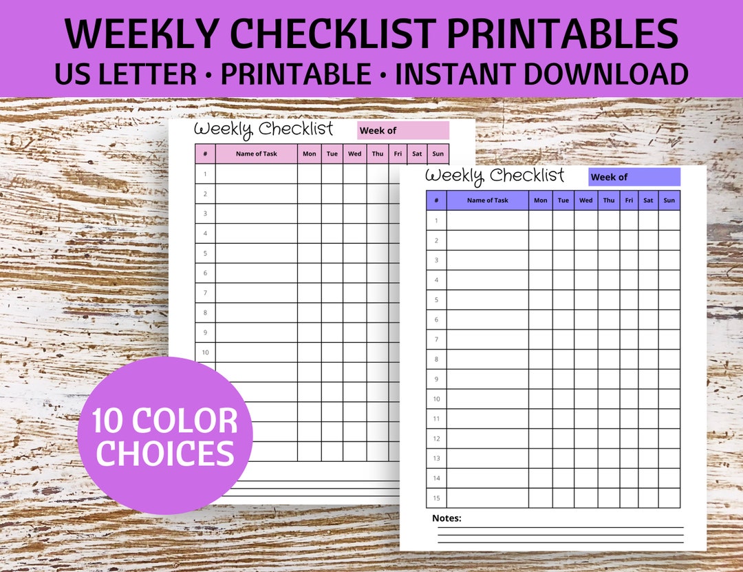 Weekly Checklist Printable, Weekly Checklist Pdf, Weekly Checklist ...