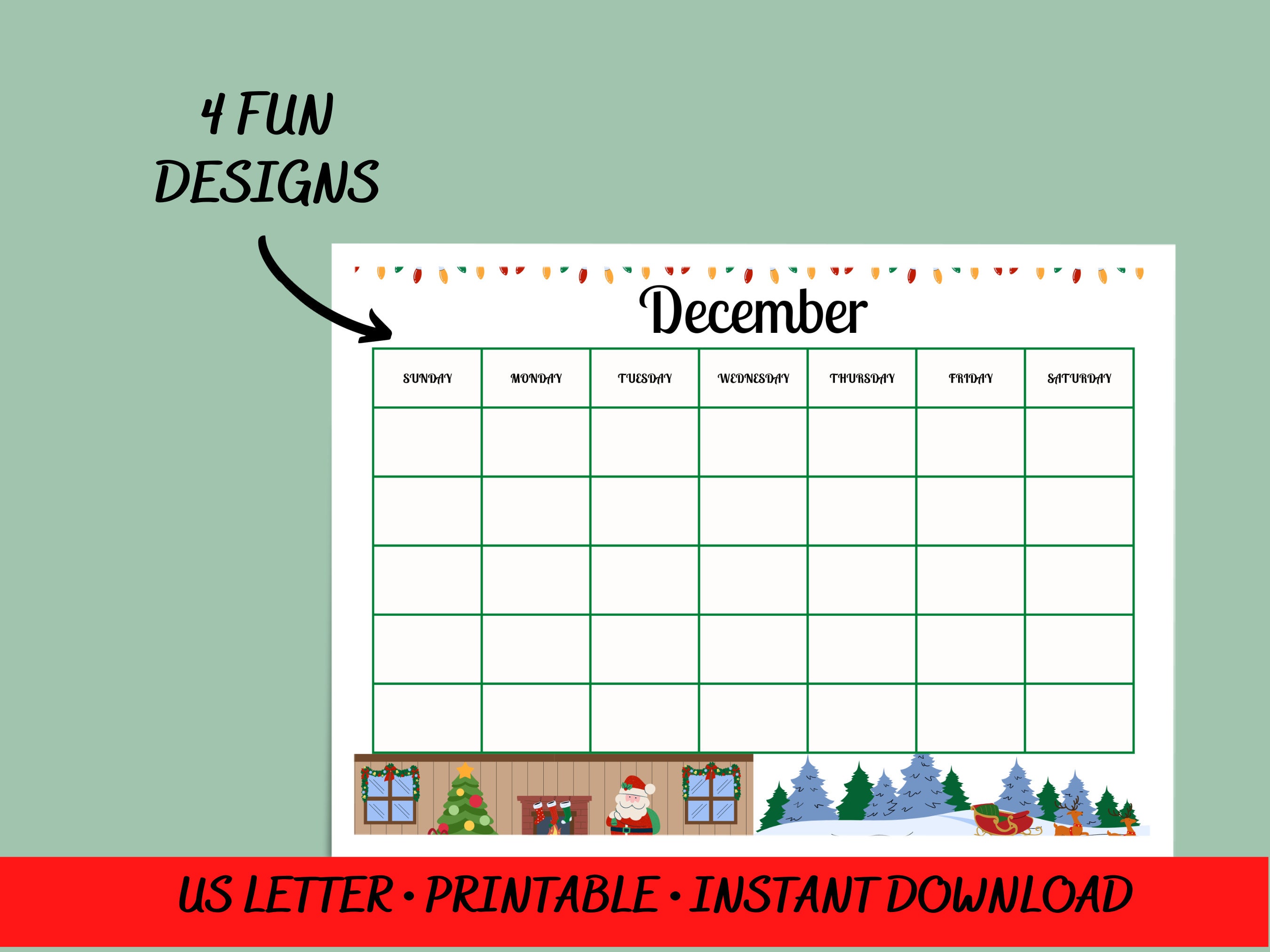 December Calendar Printables, Christmas Calendars, Month of December ...