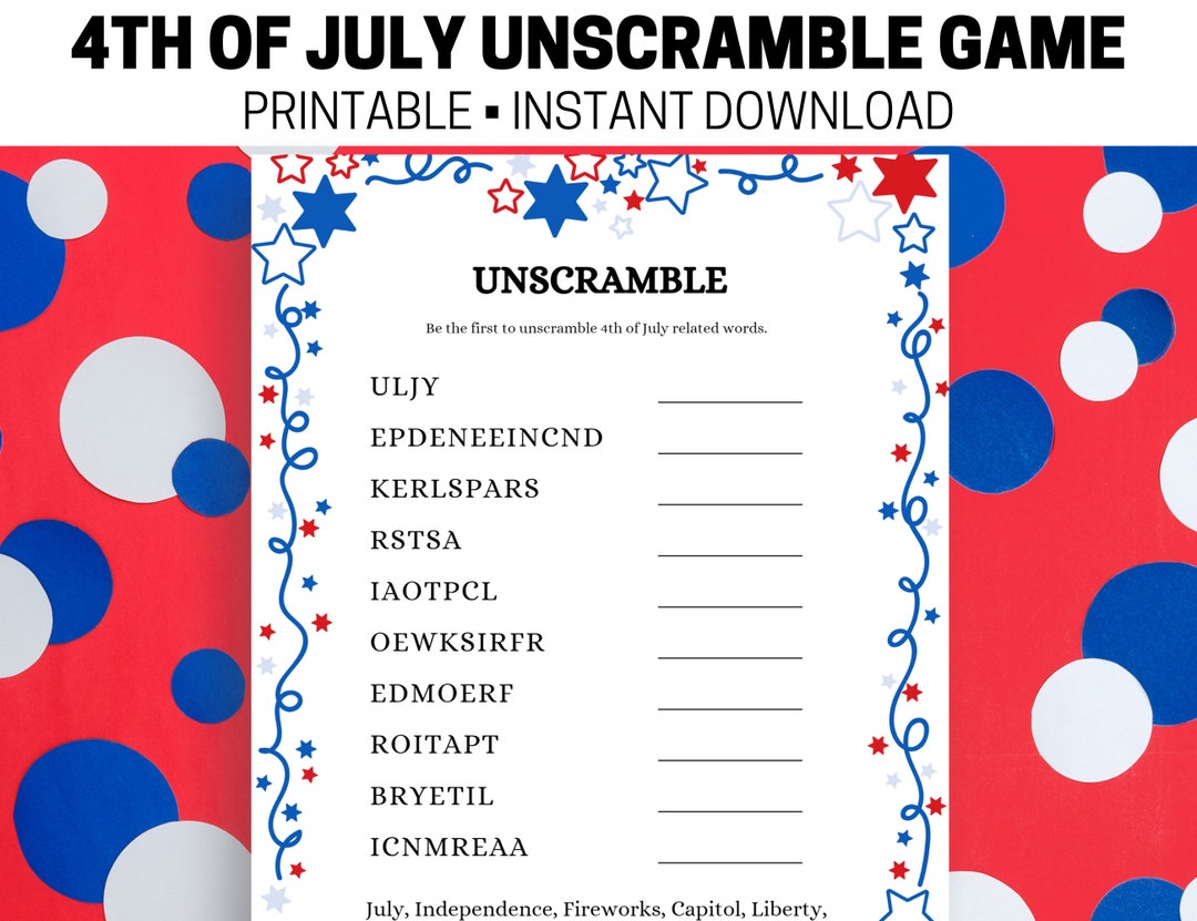 4th of July Unscramble Game, Patriotic Party (instant Download) - Etsy