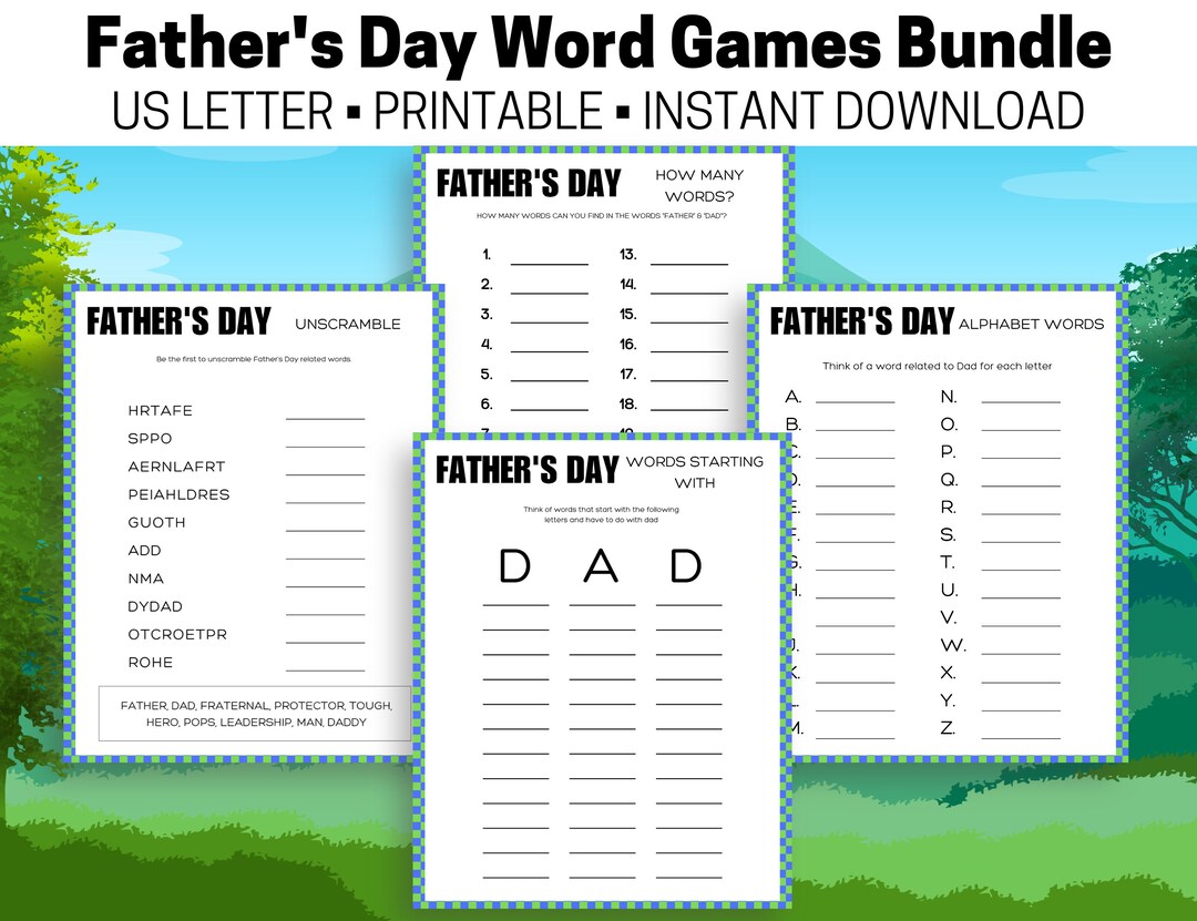 Father's Day Word Games Bundle, Printable Activities (PDF) - Etsy