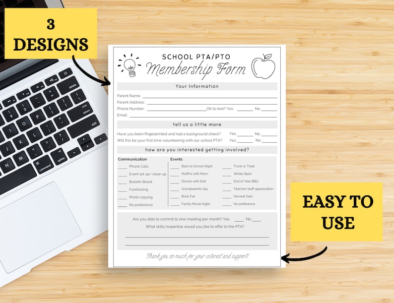Editable PTO/PTA Membership Form Printable Pdf, PTSA Membership Form ...