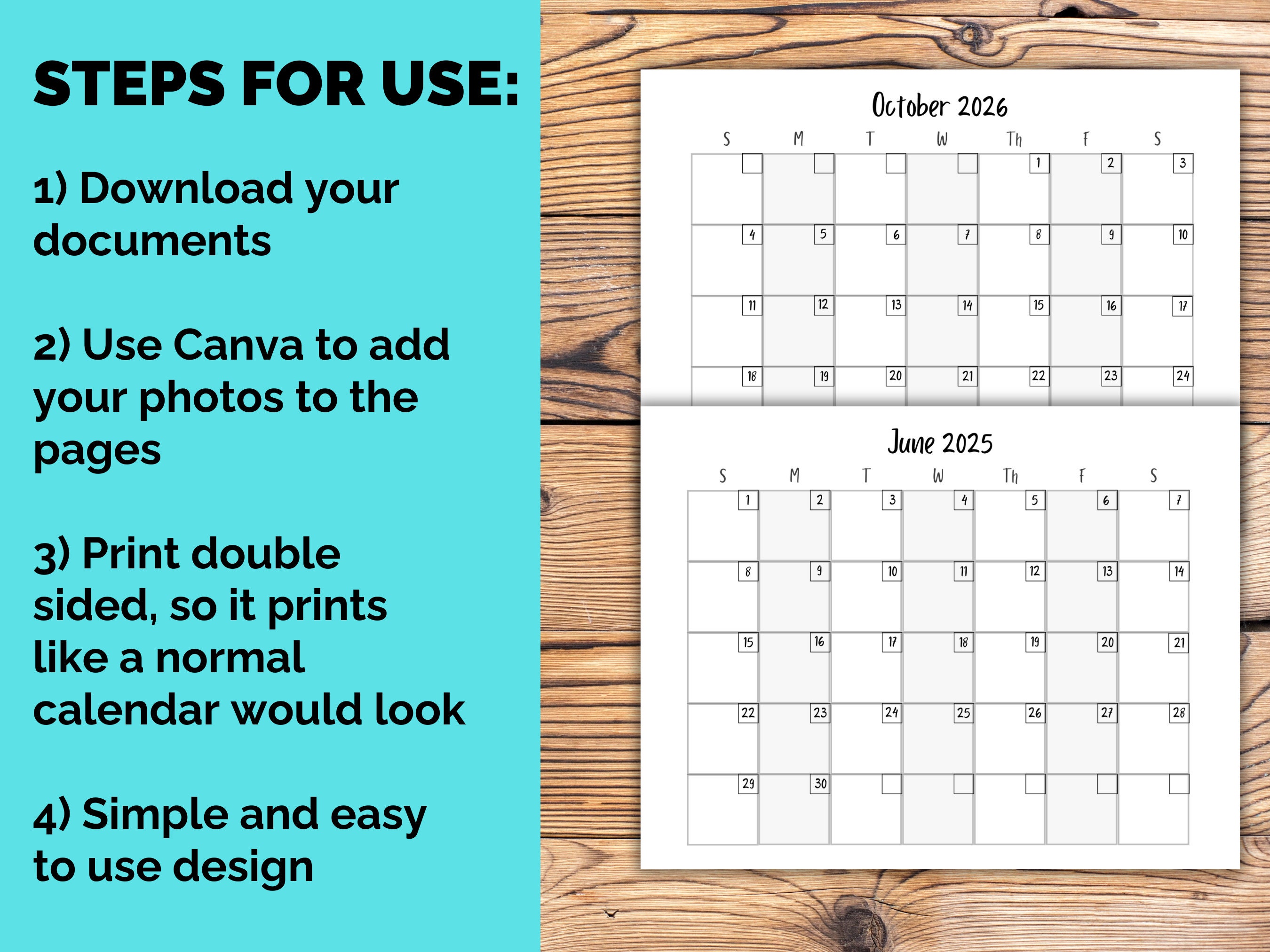 2025/2026 Editable 12 Month Calendars, Canva Template Frame, Editable ...