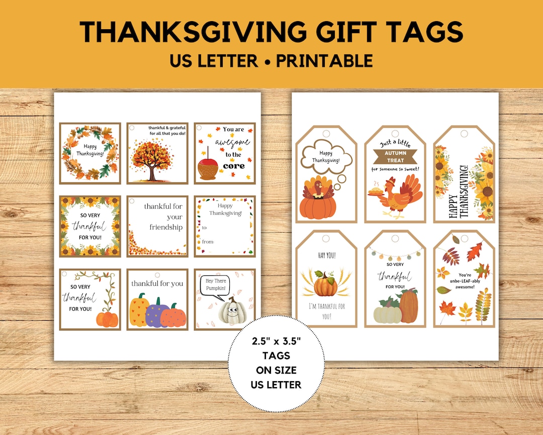 Thanksgiving Gift Tags Printable, Thanksgiving Treat Tags Printable ...