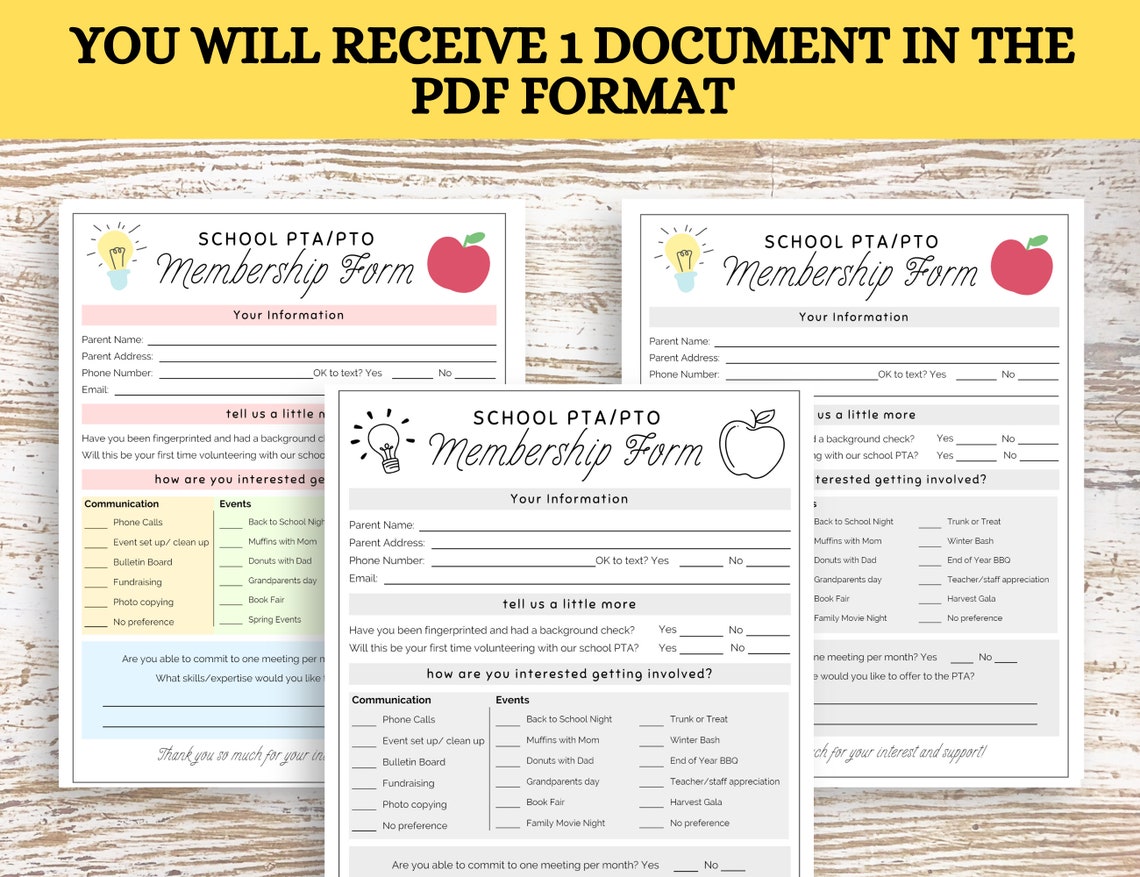 Editable PTO/PTA Membership Form Printable Pdf, PTSA Membership Form ...