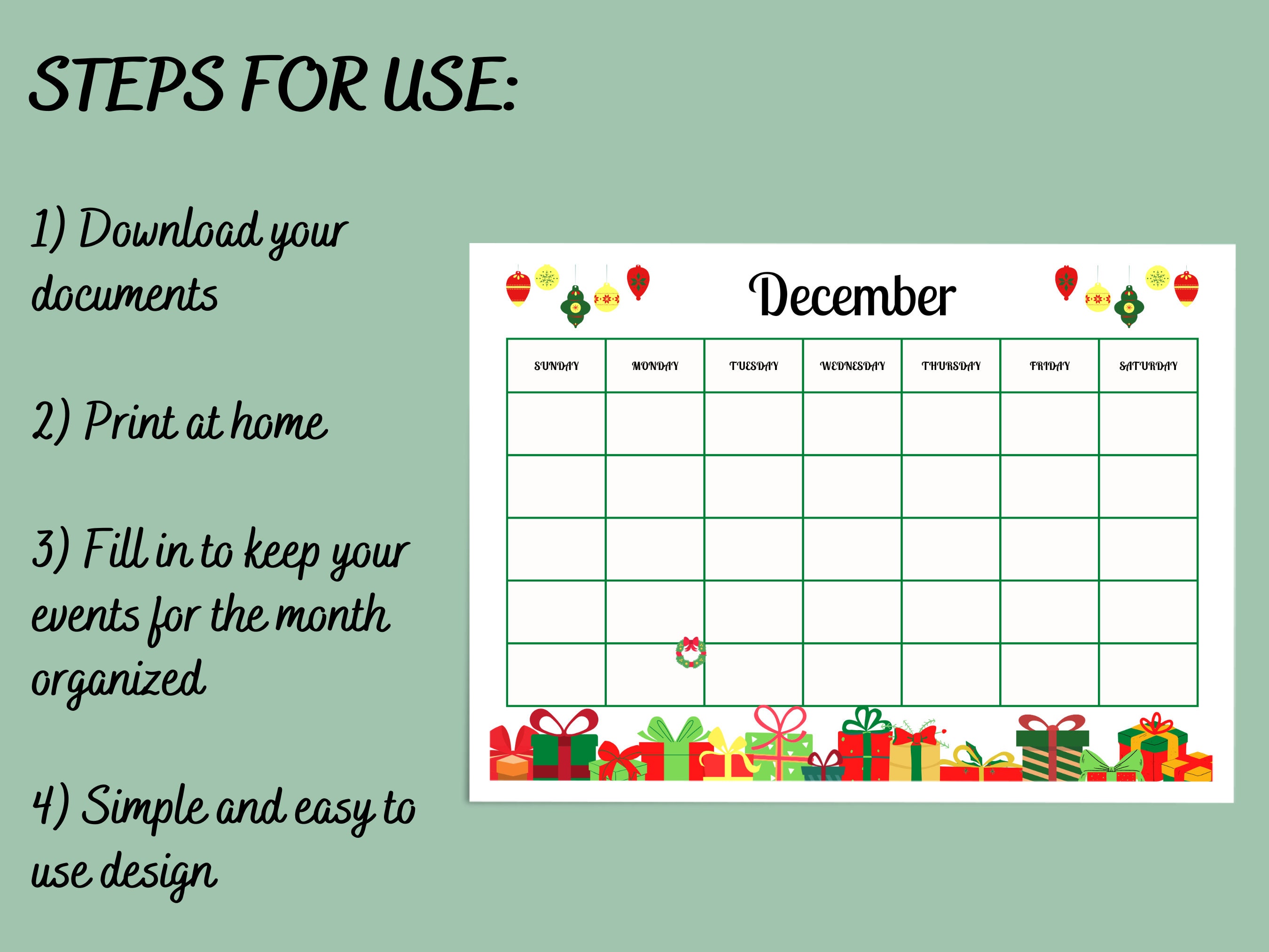 December Calendar Printables, Christmas Calendars, Month of December ...