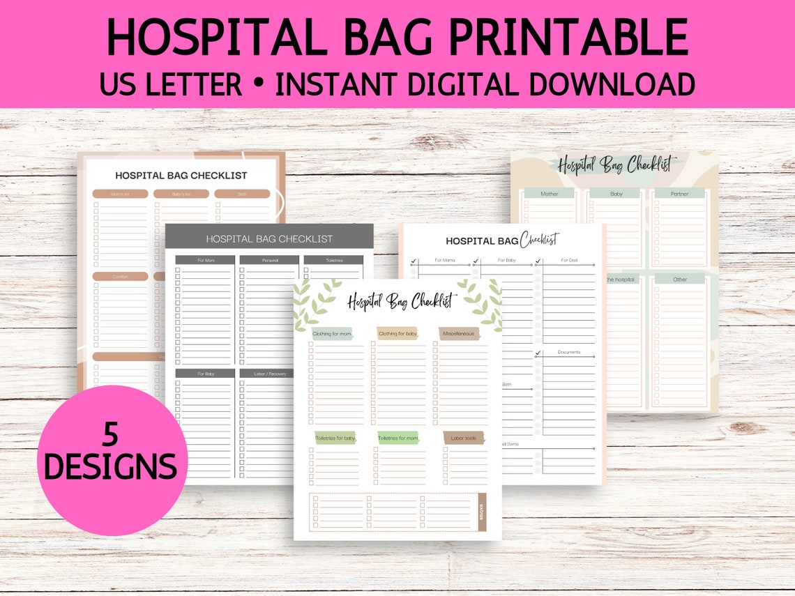 Blank Hospital Bag Checklist for Labor and Delivery Printable, Hospital ...